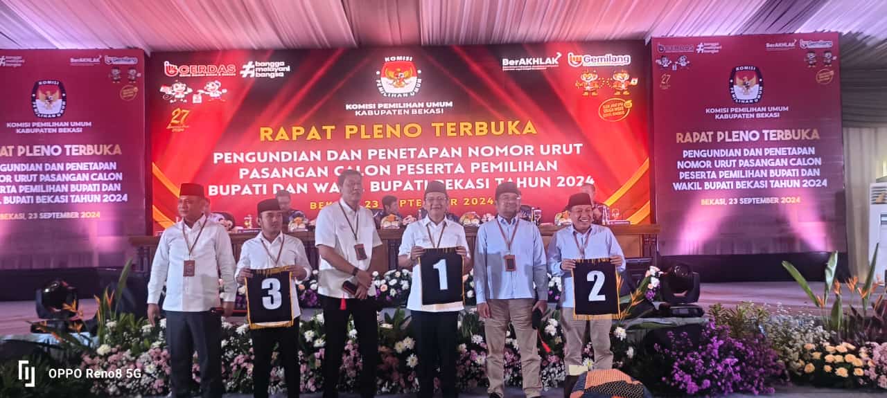KPU Kabupaten Bekasi, Tetapkan Nomer Urut Tiga Pasangan Calon Bupati dan Wakil Bupati - PENA HITAM